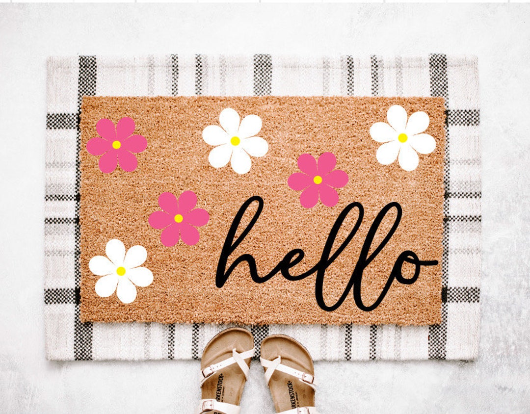 Pink and White Flowers Doormat | Spring Doormat | Spring Porch Decor ...