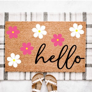 Pink and White Flowers Doormat | Spring Doormat | Spring Porch Decor ...