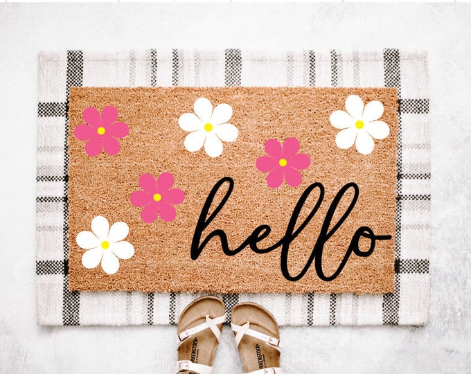 Pink and White Flowers Doormat | Spring Doormat | Spring Porch Decor ...