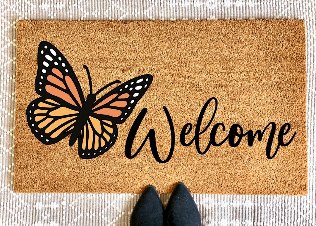 Butterfly Welcome Mat Cute Doormat Spring Doormat Summer Doormat Front ...