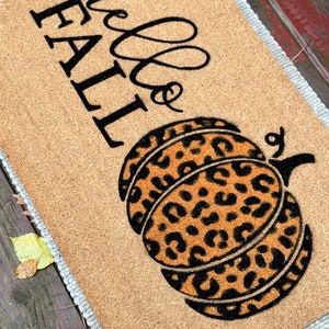 Hello Fall Door Mat | Leopard Print Doormat | Fall Porch Decor ...