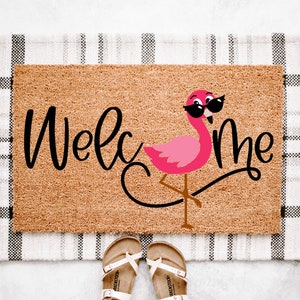 Flamingo Doormat Summer Doormat Summer Porch Decor Flamingo Decor Cute ...