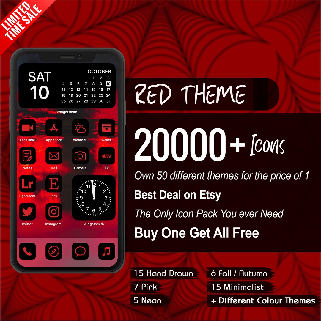 Red Ios 14 Icons for iPhone Apps Aesthetic Widgets & Skins 5000 iPhone ...