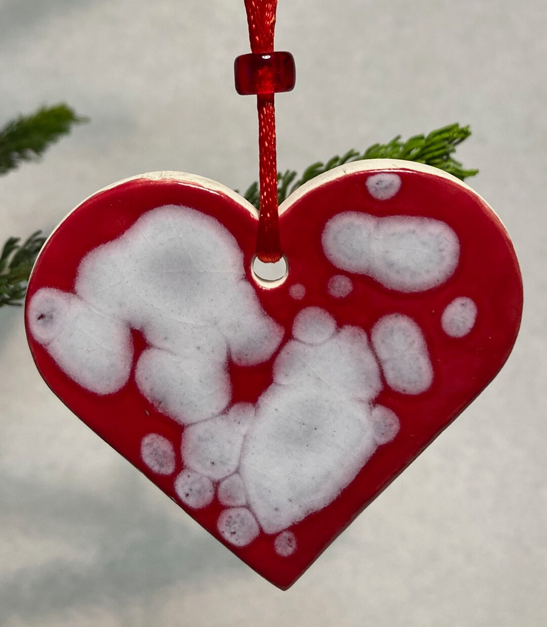 Handmade Ceramic Red Heart Ornament With Embossed Design - Etsy