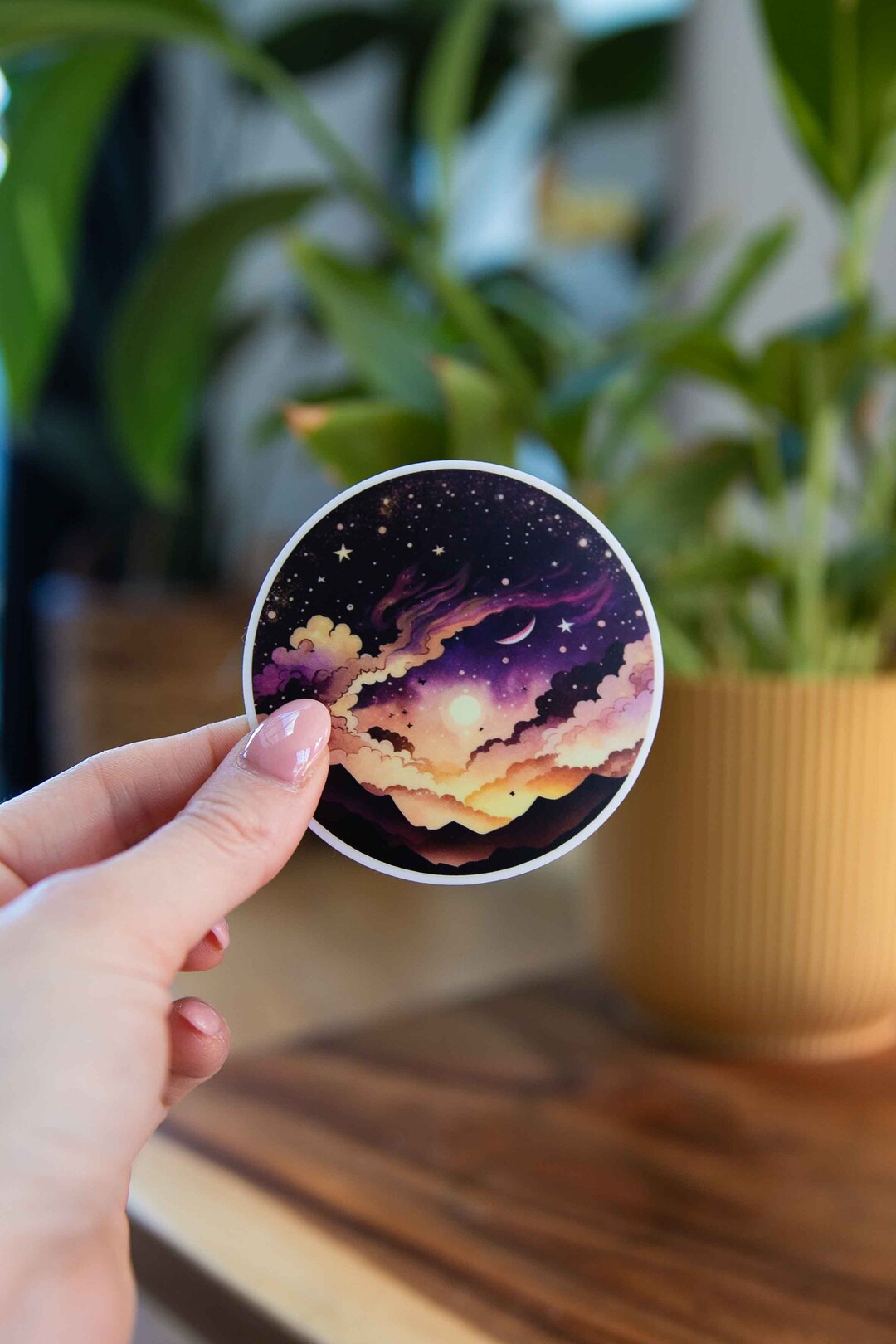 Starry Night Sky Mountains Scenery Sticker - 3x3 Inch - Waterproof ...