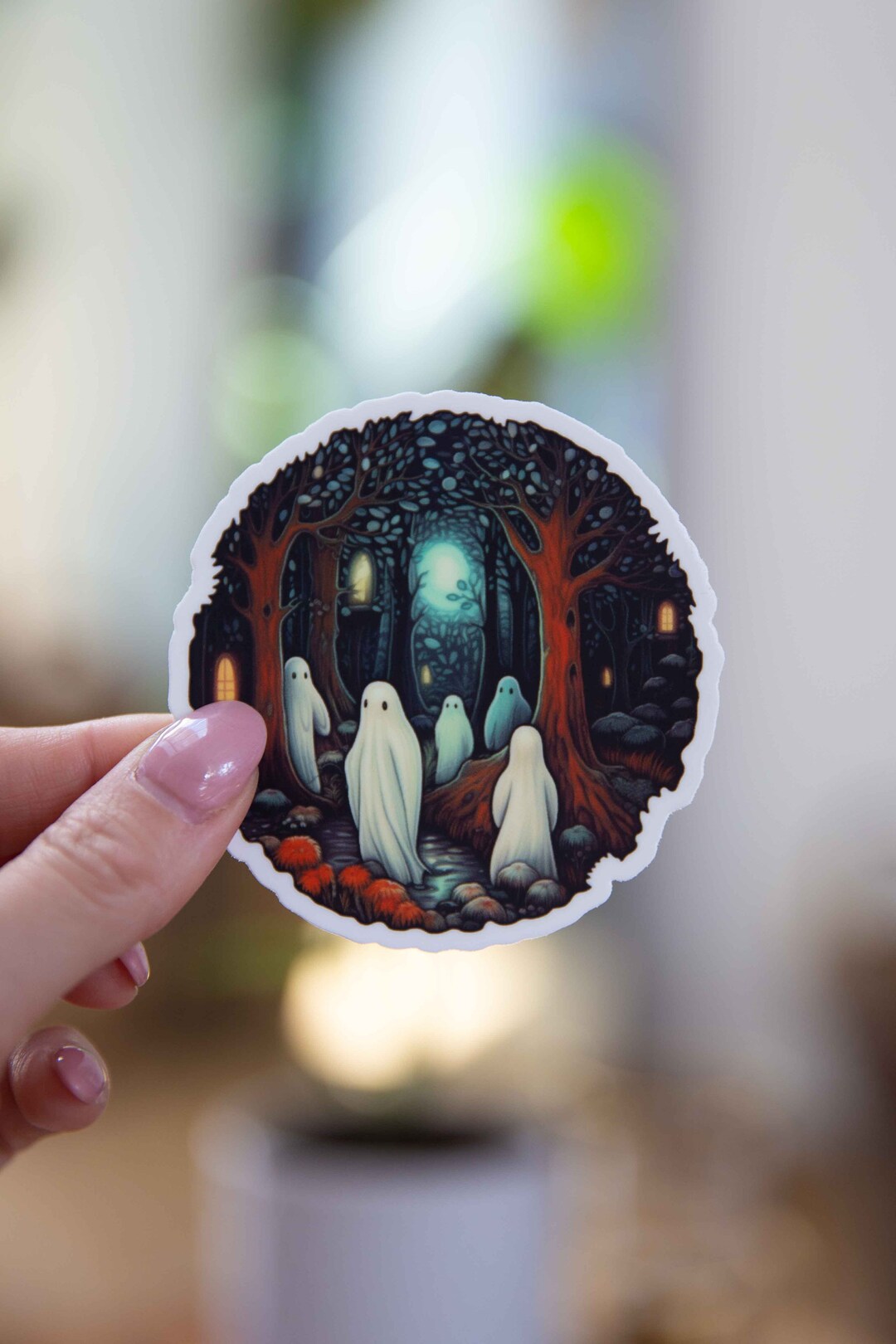 Halloween Themed Friendly Ghosts Sticker - 3x3 Inch - Waterproof Vinyl ...