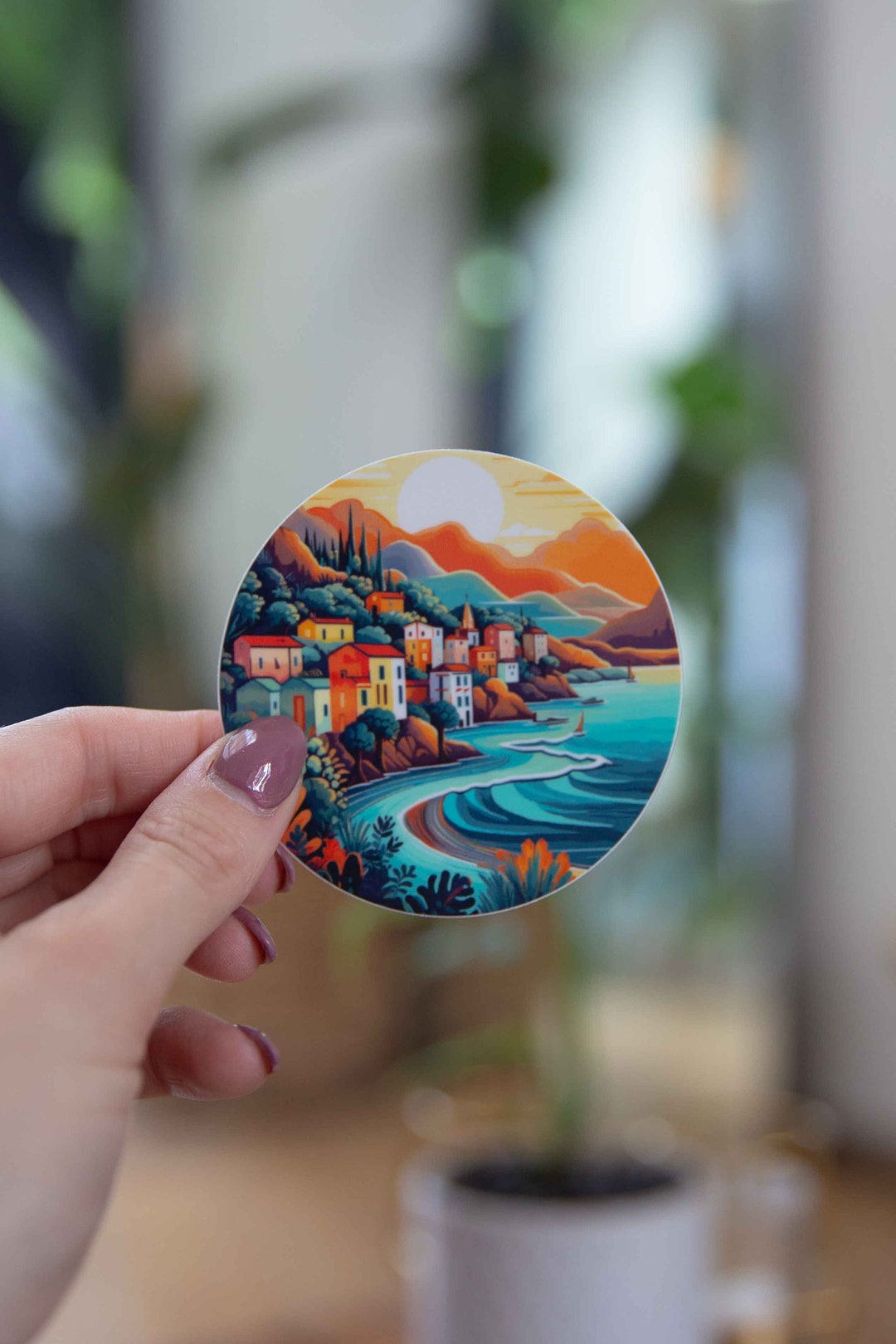 Mediterranean Coastal Town Sticker - 3x3 Inch - Waterproof Vinyl Decal ...