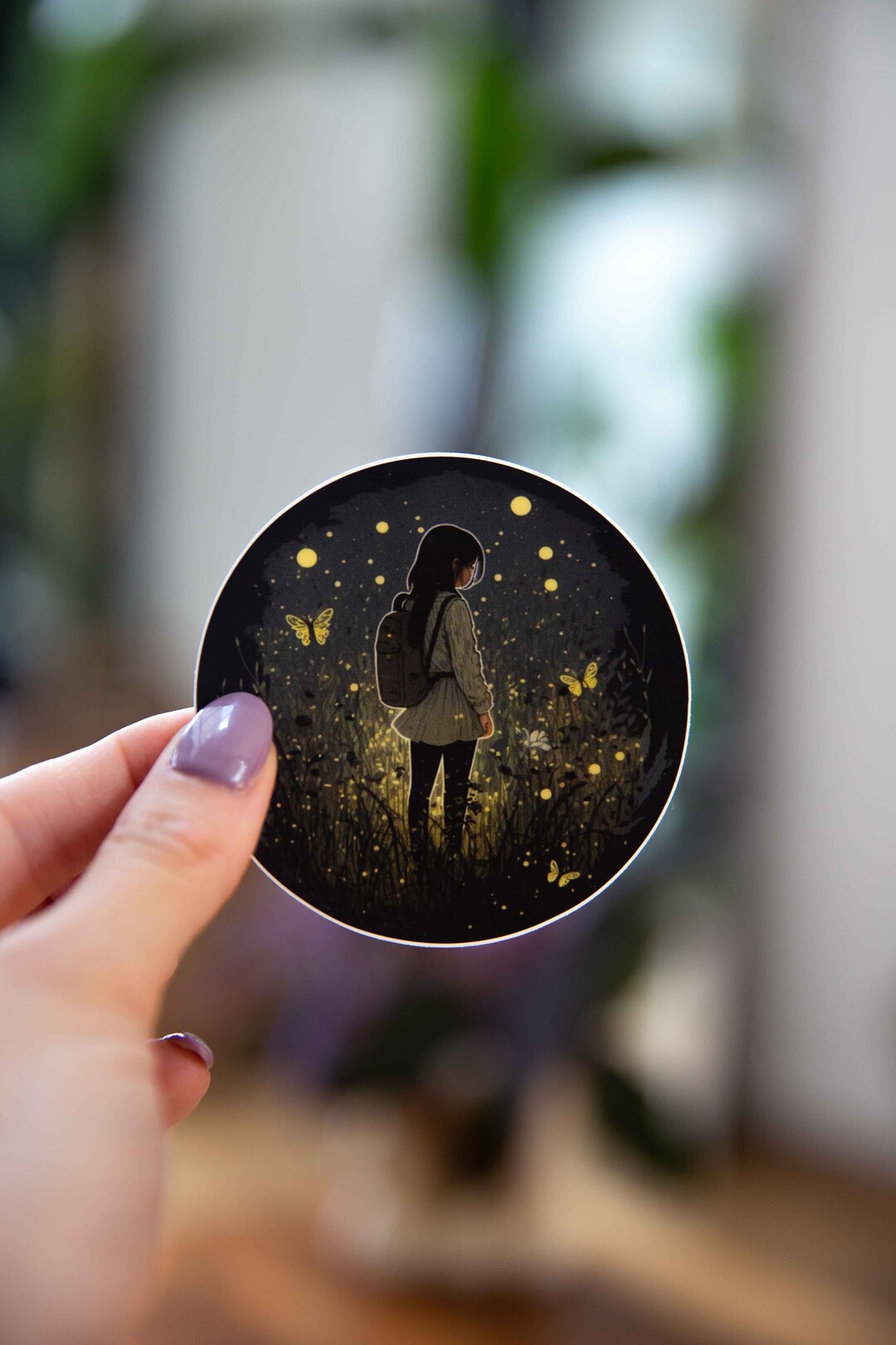 Girl in a Meadow of Fireflies Sticker - 3x3 Inch - Waterproof Vinyl ...