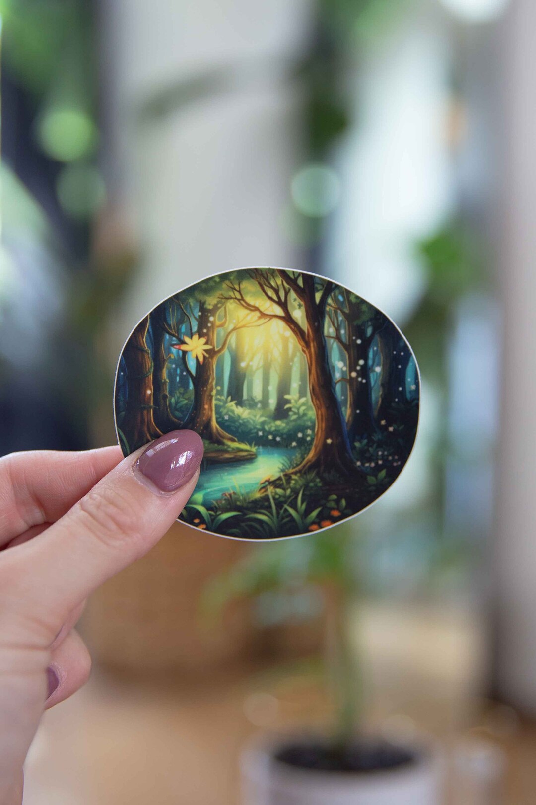 Enchanted Forest With Fireflies Sticker - 3x3 Inch - Waterproof Vinyl ...