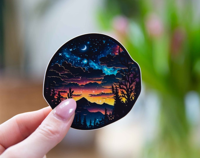 Starry Night Sticker, Night Sky Vinyl Round Sticker, Matte Sticker ...