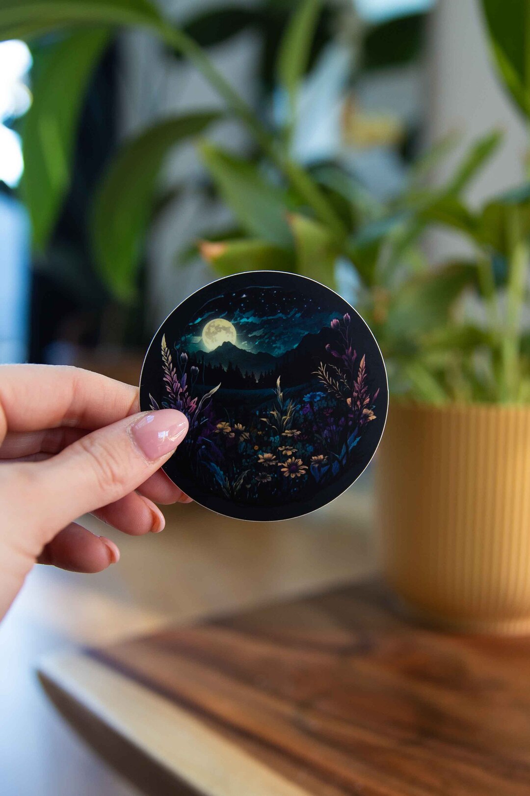 Starry Night Sky Meadow Scenery Sticker - 3x3 Inch - Waterproof Vinyl ...