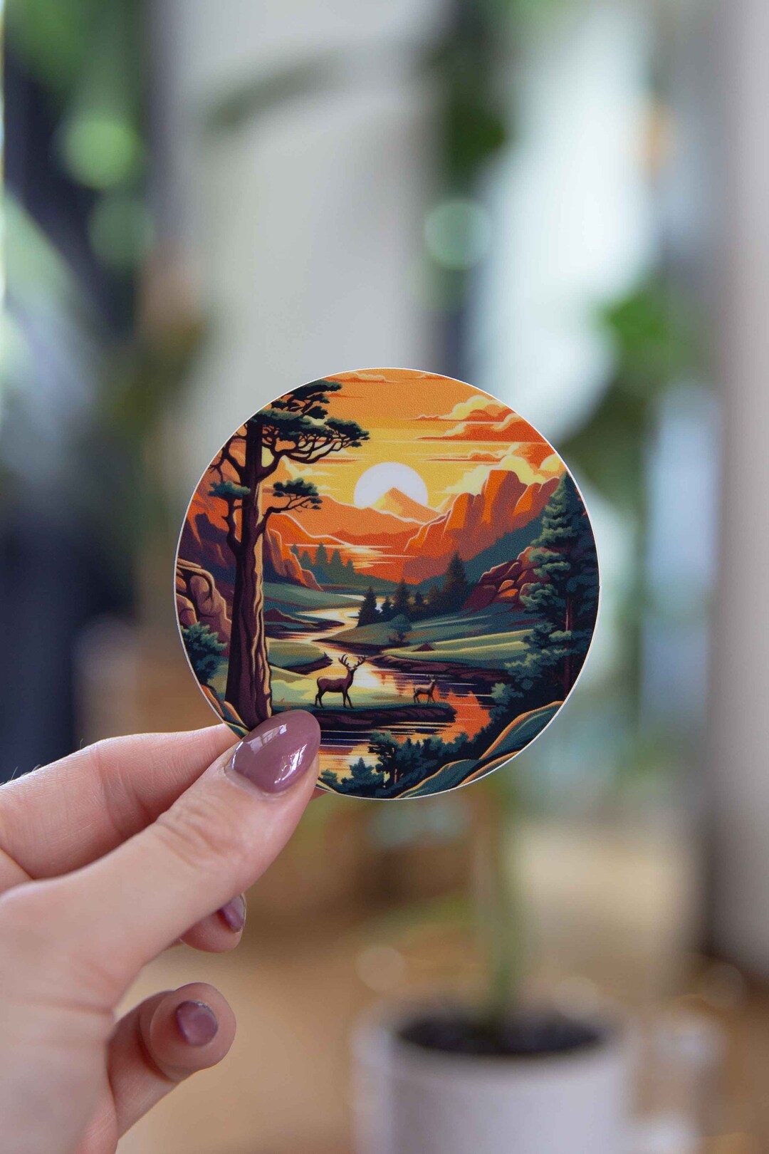 Lush Valley With Wild Deer Sticker - 3x3 Inch // Waterproof & Durable ...