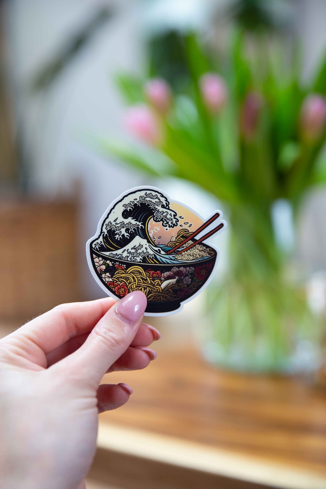 Japanese Wave Bowl of Noodles Sticker 3x3 Inch // Waterdichte En ...
