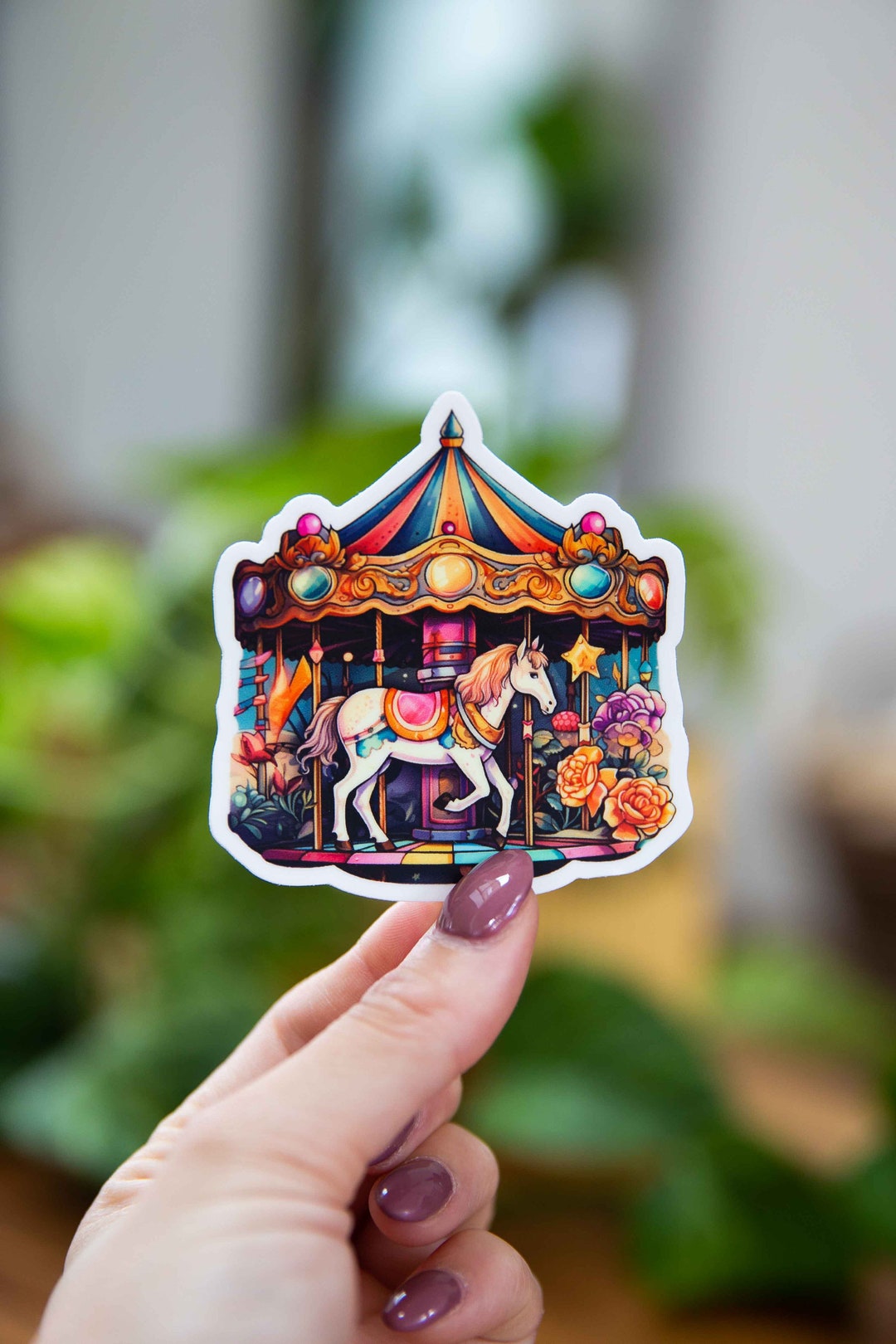 Whimsical Carousel Sticker - 3x3 Inch // Waterproof & Durable Vinyl ...