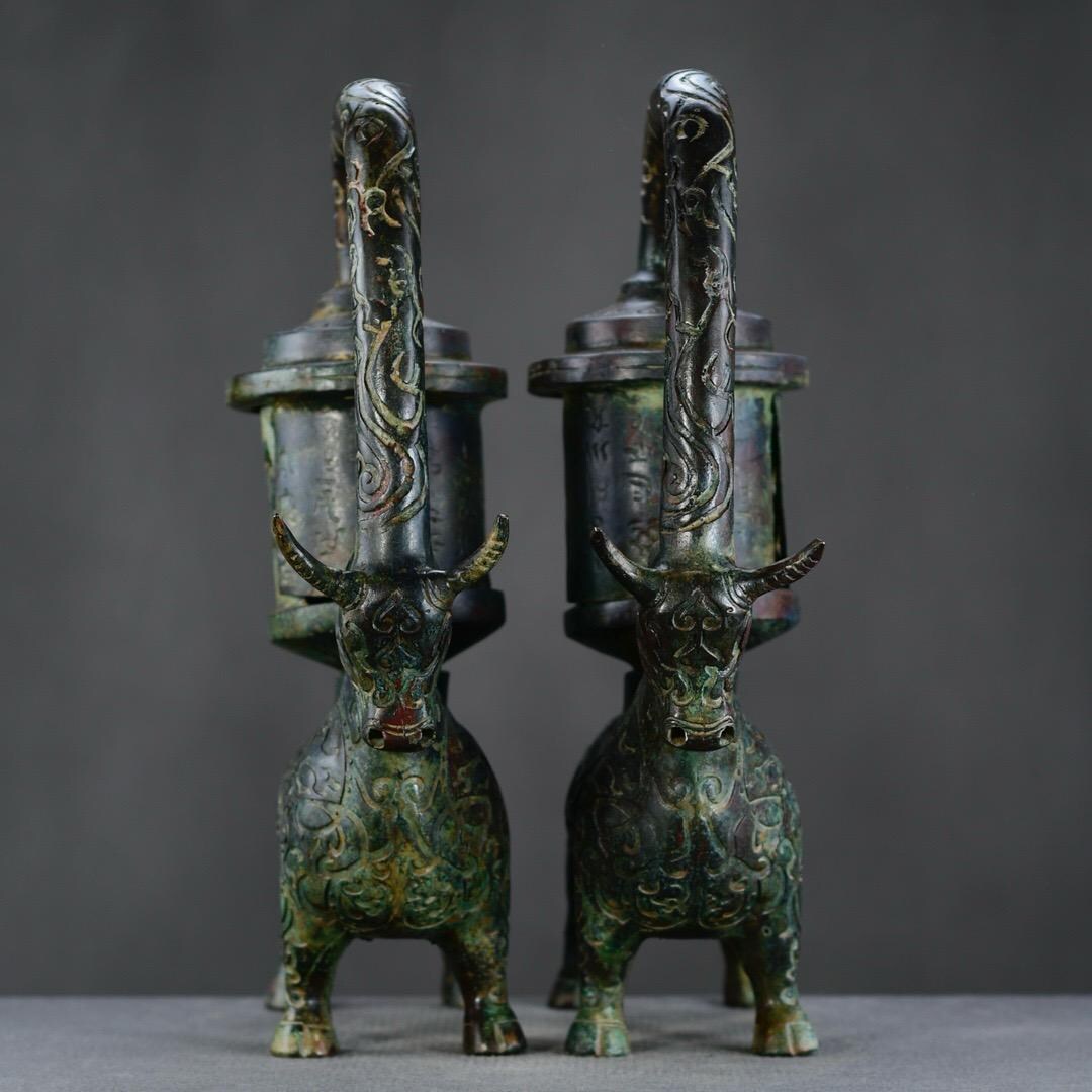 A Pair of Exquisite and Rare Bronze Animal Goblet Palace Lantern ...