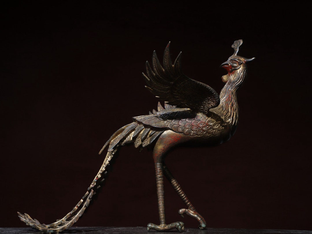 Exquisite and Rare Pure Copper and Gold-plated Phoenix Statue Ornaments ...