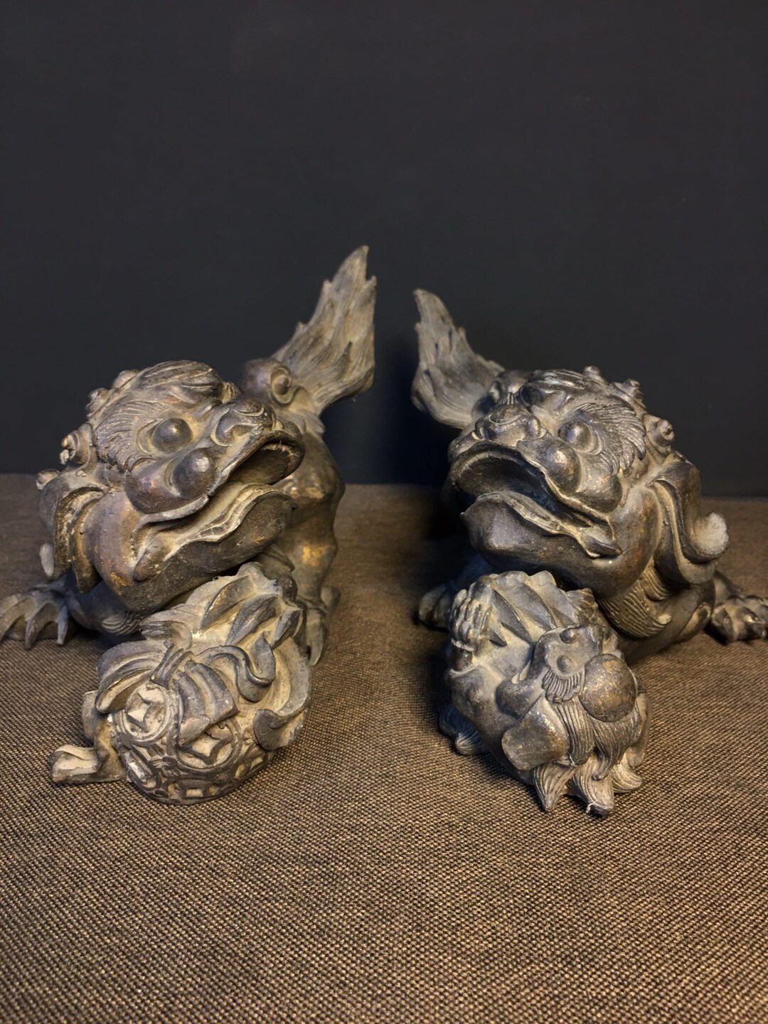 A Pair of Exquisite and Rare Pure Bronze Lion Statues, Handcrafted ...
