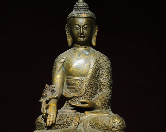Exquisite and Rare Pure Gilt Bronze Medicine Master Buddha Statue Made ...