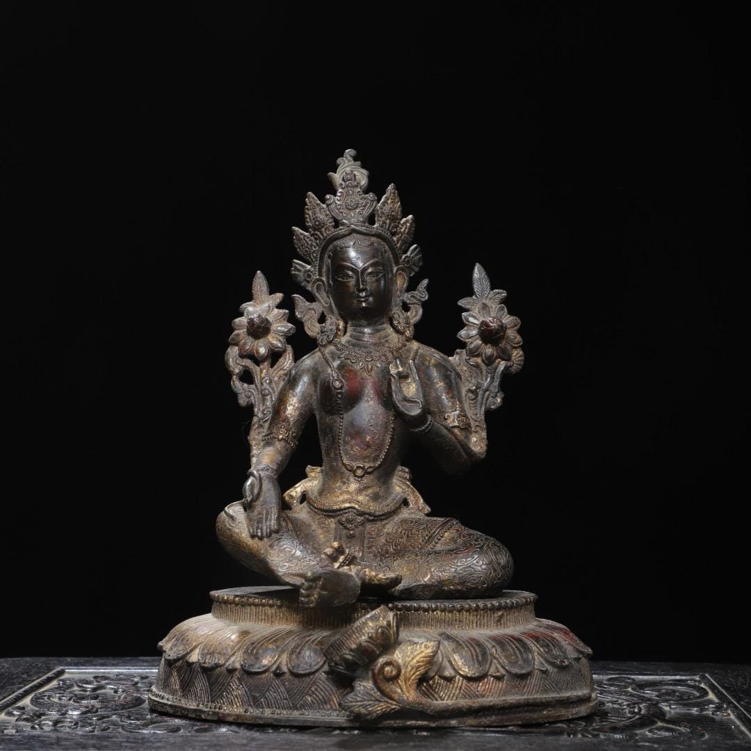 A Rare and Exquisite Pure Copper Cinnabar Tara Buddha Statue Made by ...