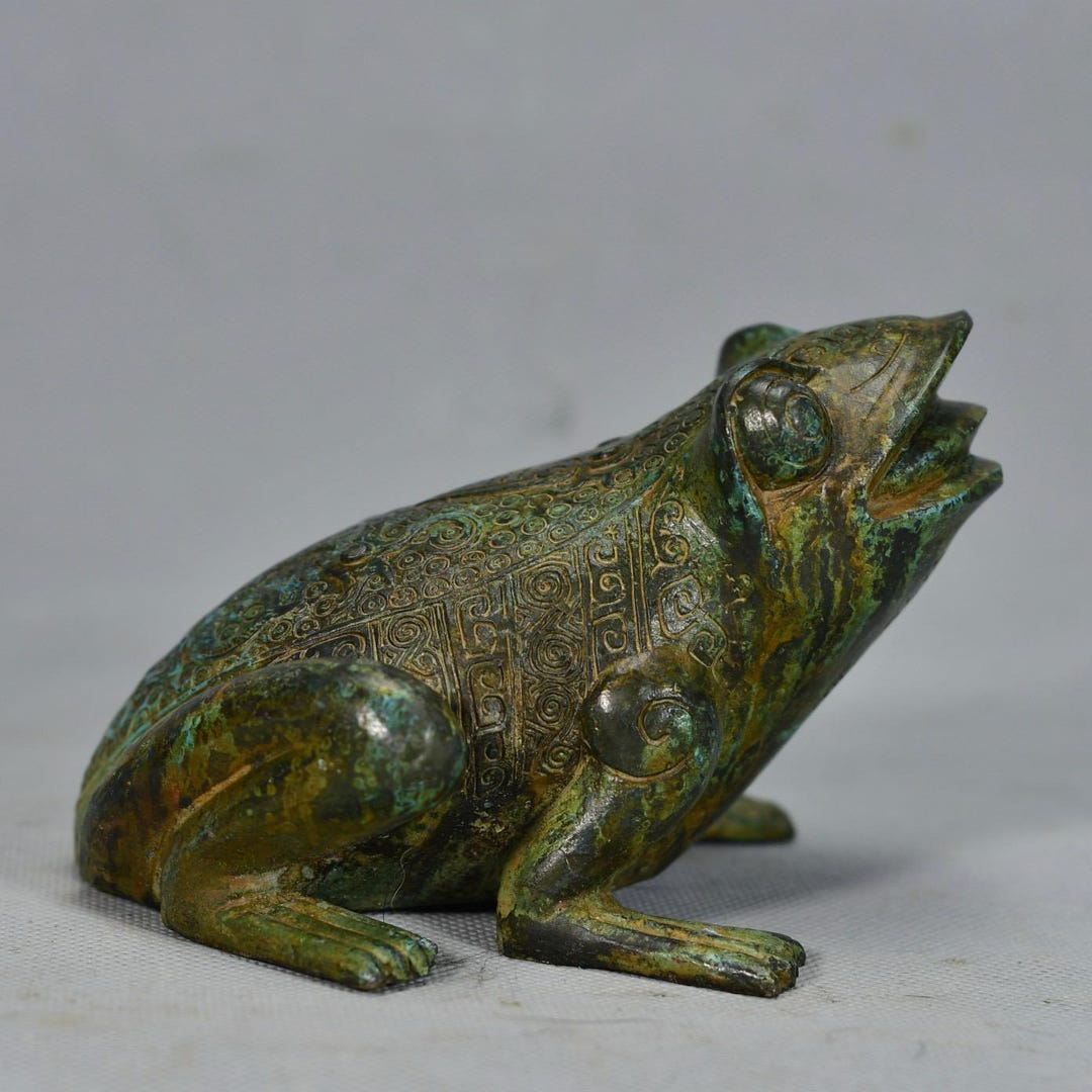 Chinese Antique Pure Handmade Exquisite Rare Bronze Frog Statue ...
