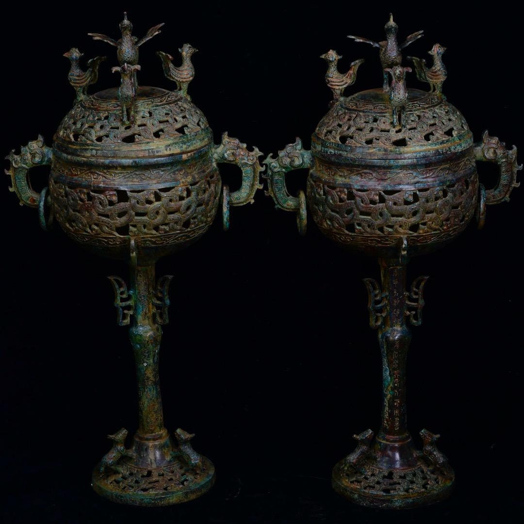 A Pair of Chinese Antique Handmade Large Exquisite and Rare Bronze ...