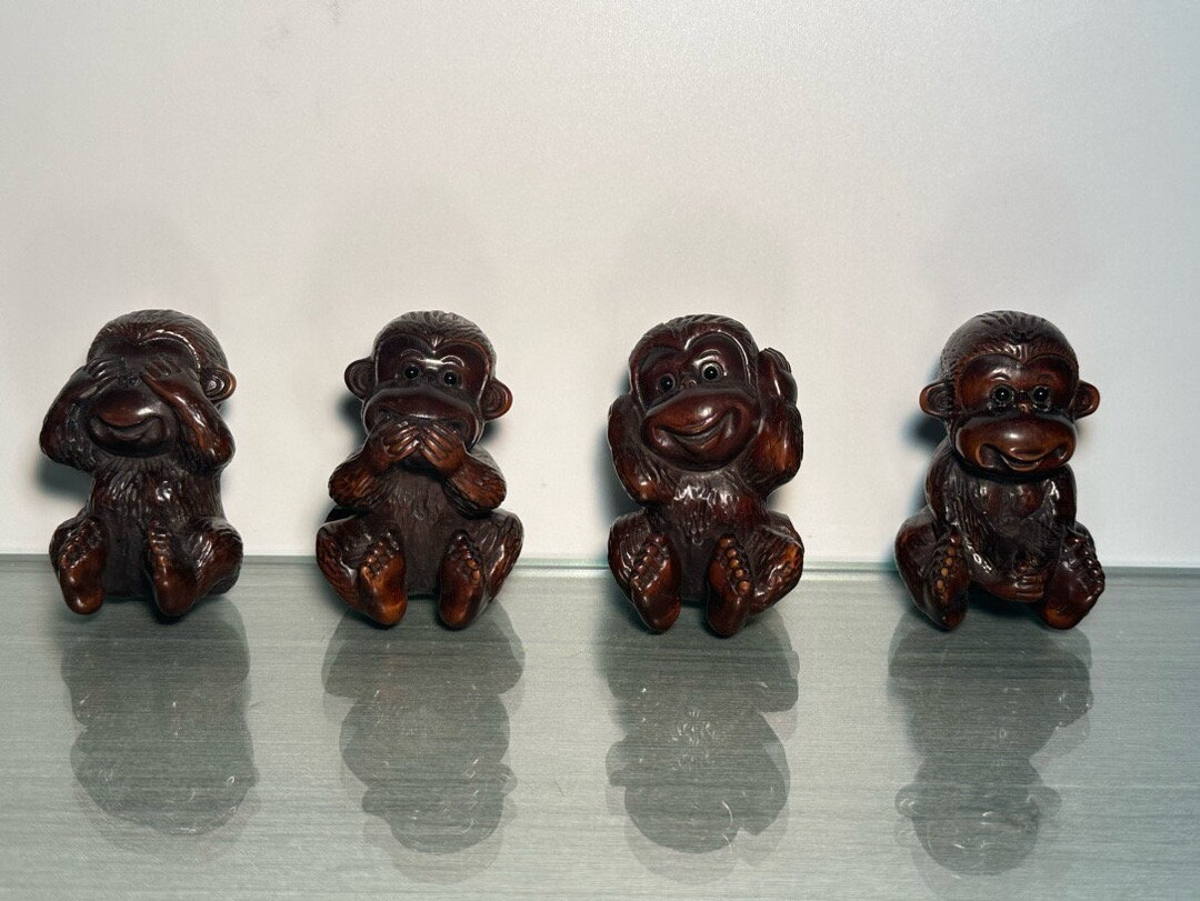 Exquisite and Rare Four Monkey Statue Ornaments Hand Carved - Etsy
