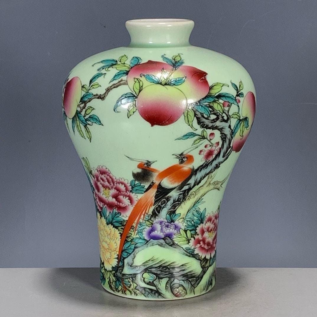 Exquisite Chinese Antique Famille Rose Vase With Floral and Auspicious ...