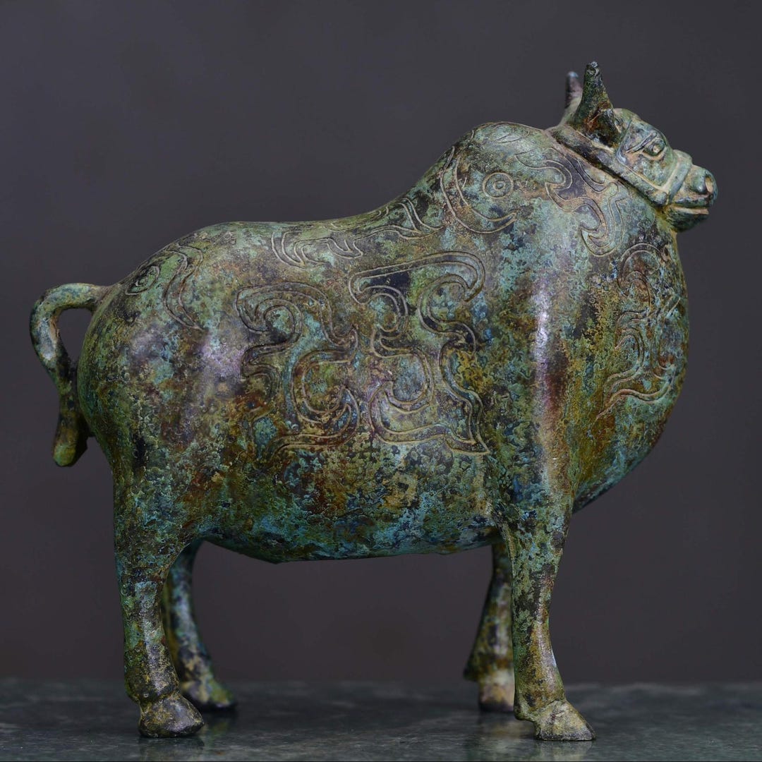 Chinese Antique Pure Hand-made Exquisite Rare Bronze Cattle Statue ...