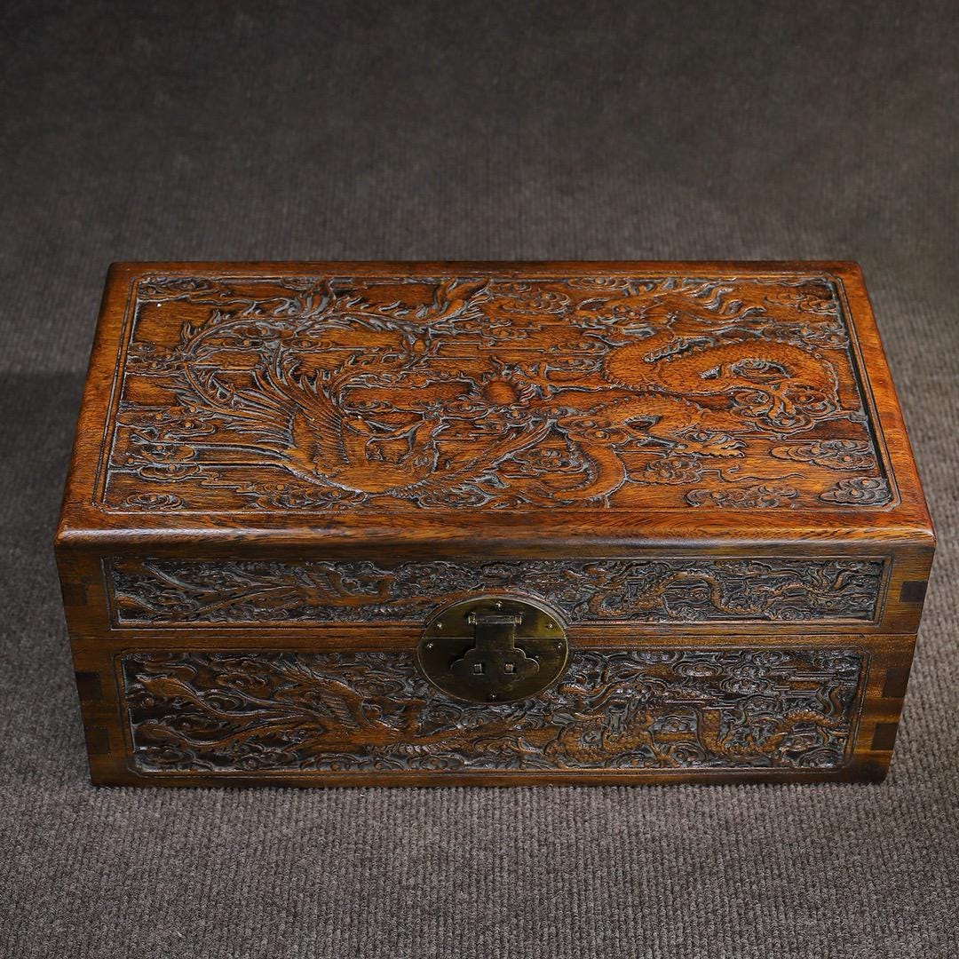 Chinese Antique Pure Hand-carved Exquisite Rare Rosewood Relief Dragon ...