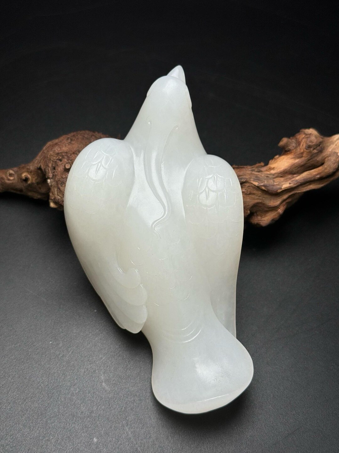 Exquisite and Rare Chinese White Jade Hand-carved Bird Statue Ornaments ...