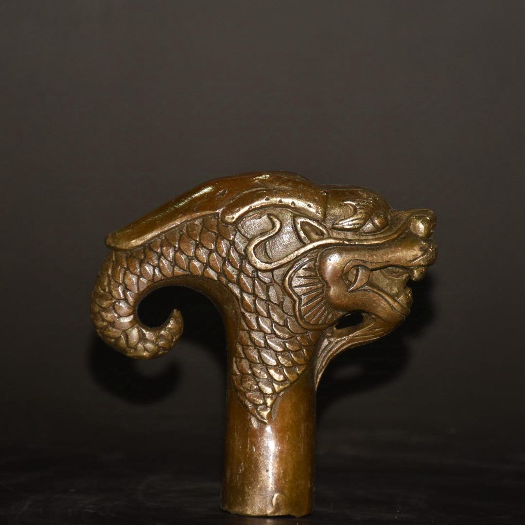 Chinese Antique Handcrafted Exquisite Rare Pure Copper Dragon Head Cane ...