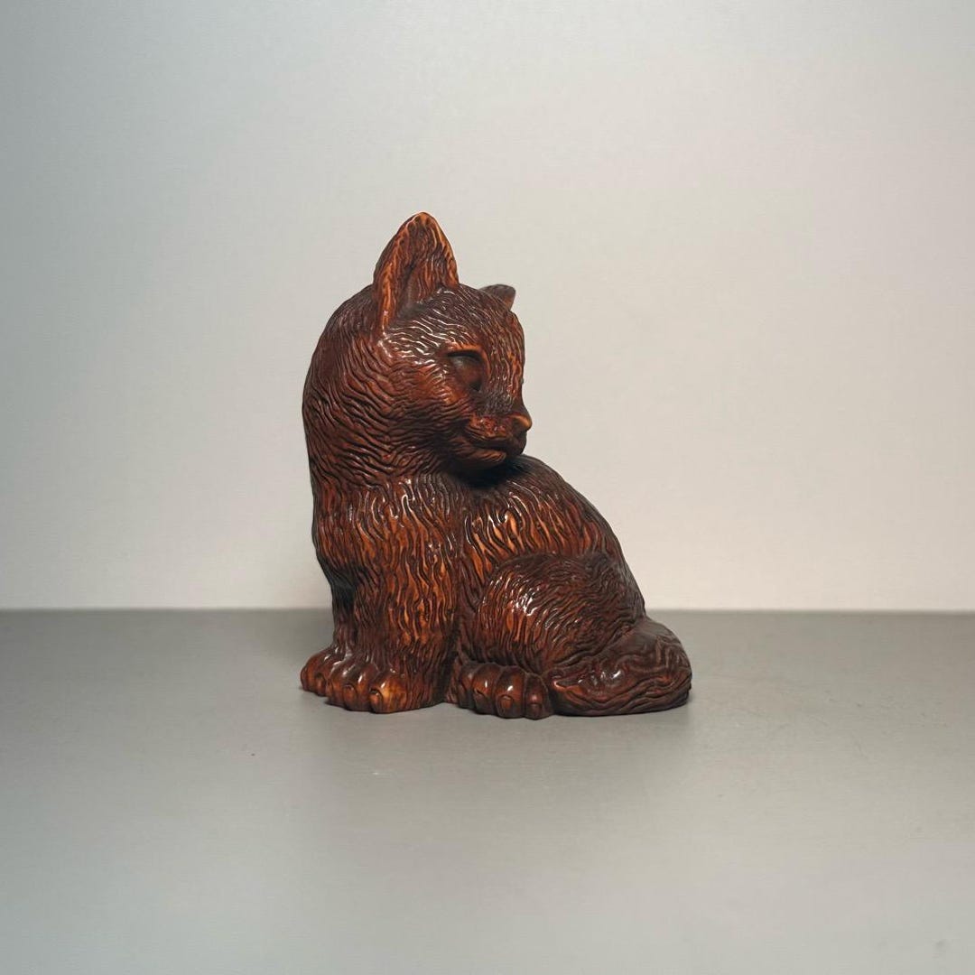 Beautiful Rare Cat Statuette Hand-carved From Chinese Boxwood - Etsy