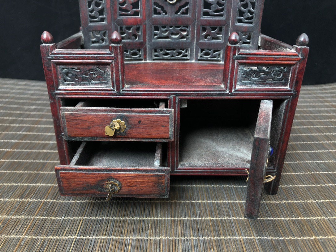 Chinese Antique Collection Red Rosewood Inlaid Gemstone - Etsy