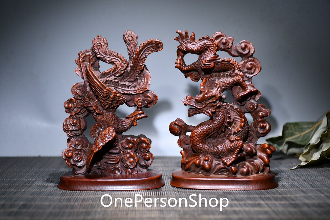 Exquisite and Rare Statue of Dragon and Phoenix, Carved by Hand From ...