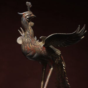 Exquisite and Rare Pure Copper and Gold-plated Phoenix Statue Ornaments ...