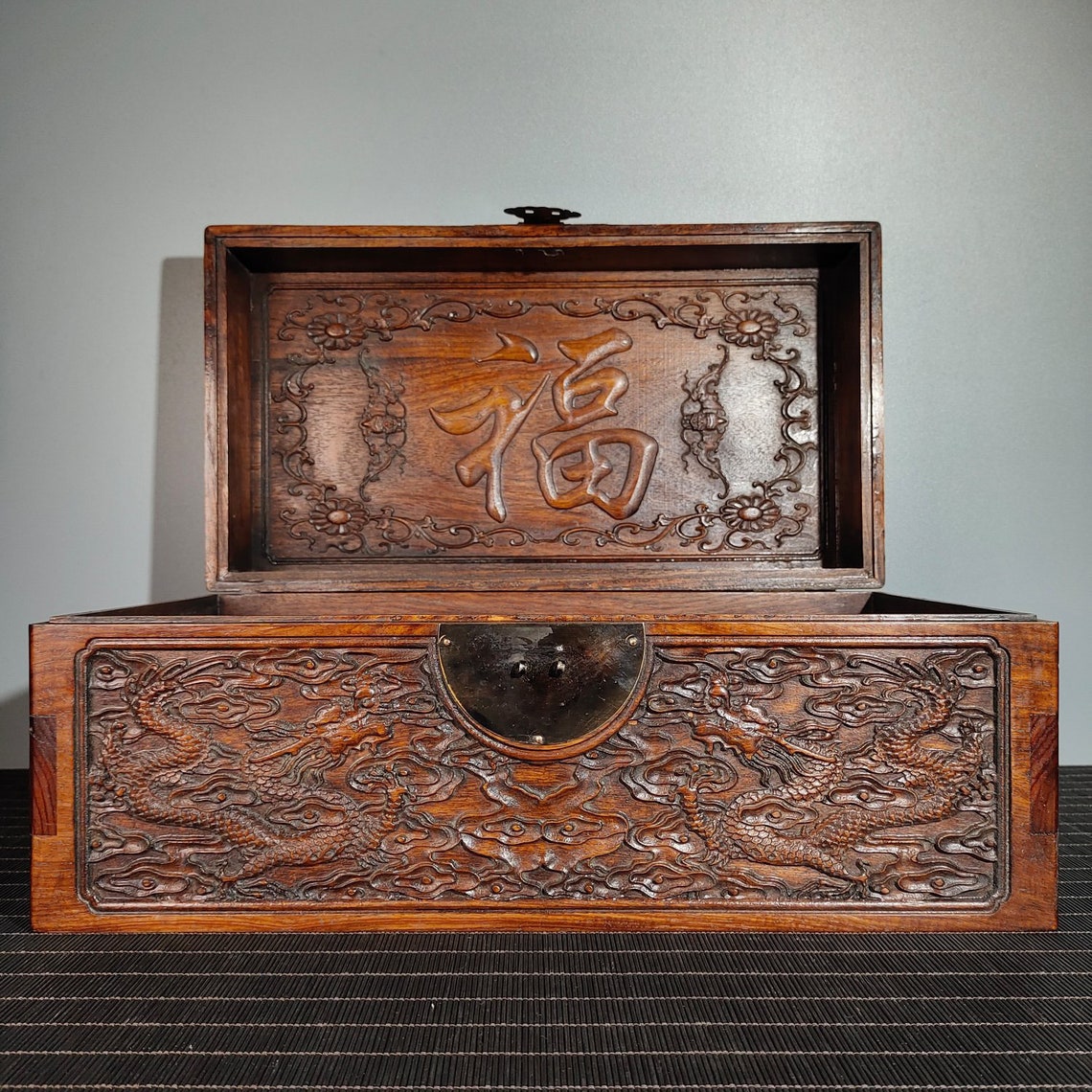 Chinese Antique Collection Rosewood Hand-made Embossed Dragon - Etsy