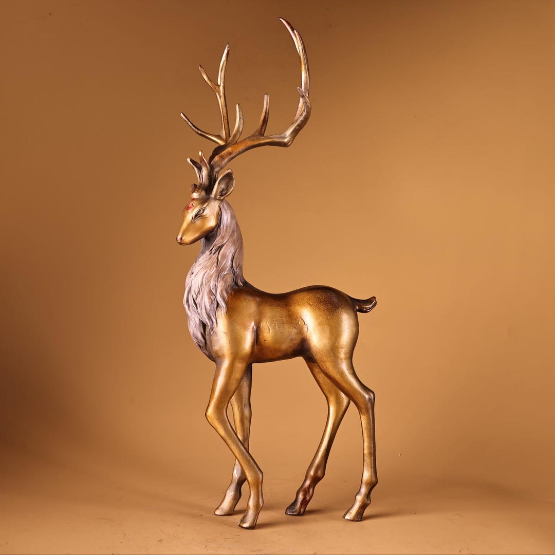 Large Exquisite Rare Pure Copper High Relief Sika Deer Statue Ornaments ...