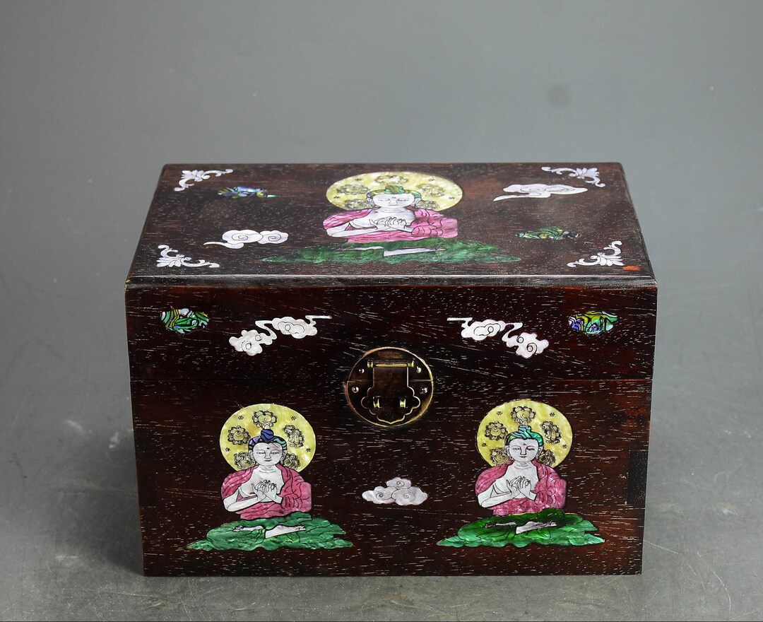 Chinese Antique, Hand-carved Rosewood Box Inlaid With Seashells ...