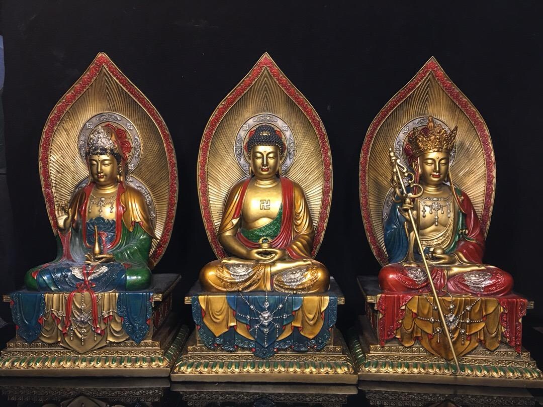 A Set of Exquisite and Rare Pure Copper Painted Three-sage Buddha ...