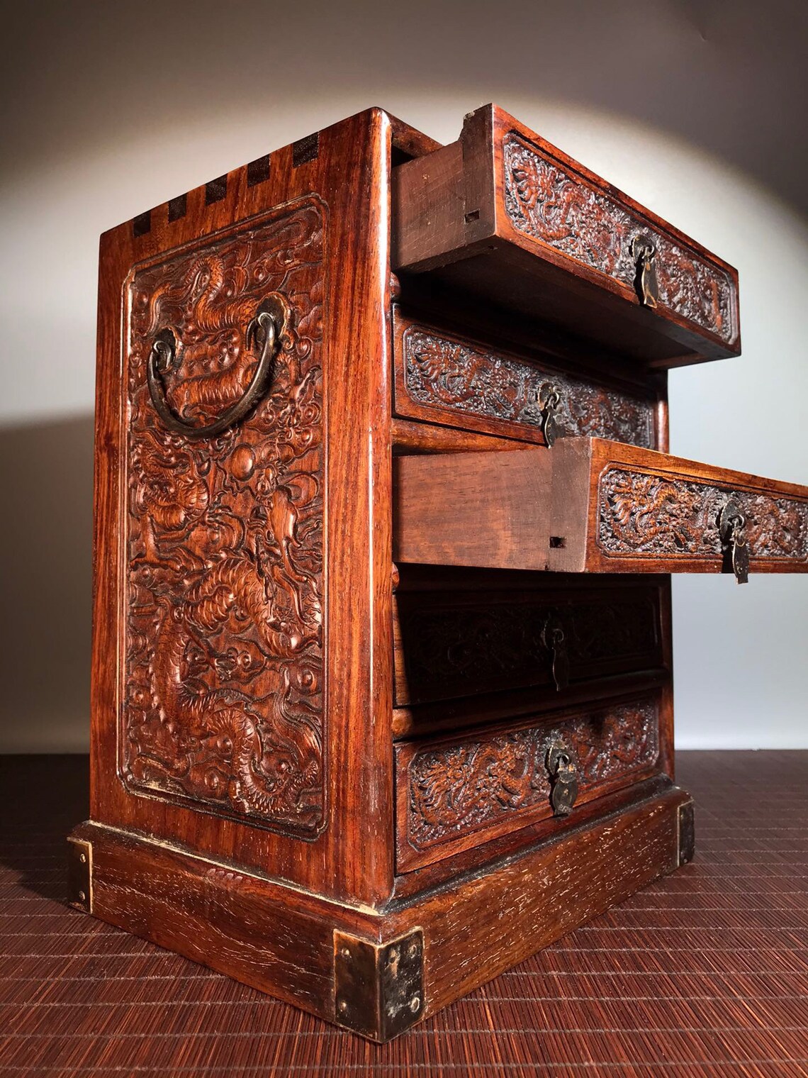 Chinese Antique Rosewood Handmade Embossed Pattern Rare - Etsy