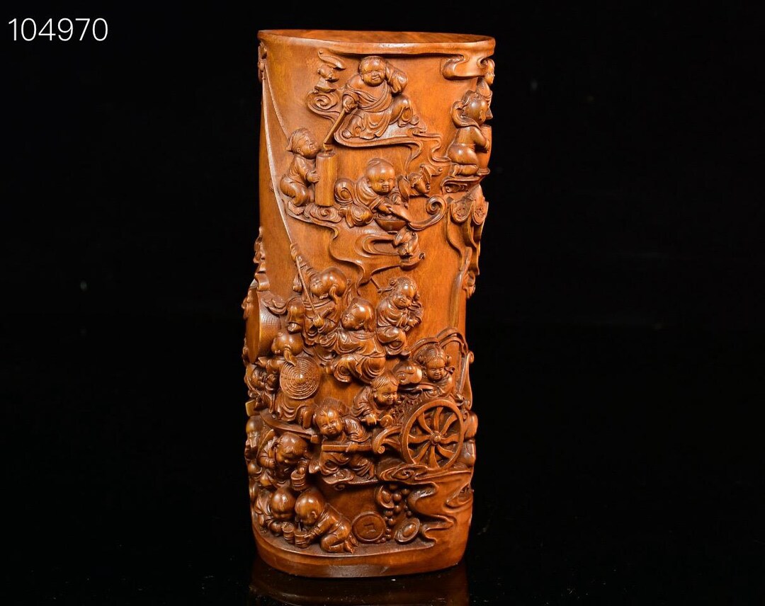 Exquisite and Rare Hand-carved Chinese Boxwood Pen Holder With a ...