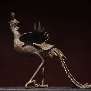 Exquisite and Rare Pure Copper and Gold-plated Phoenix Statue Ornaments ...