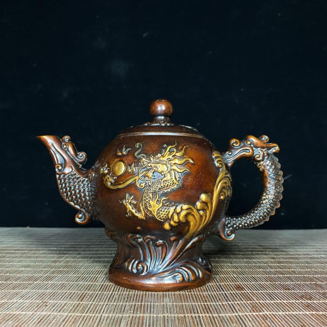 Chinese Antique Pure Hand-made Exquisite Rare Pure Copper Gilded Relief ...