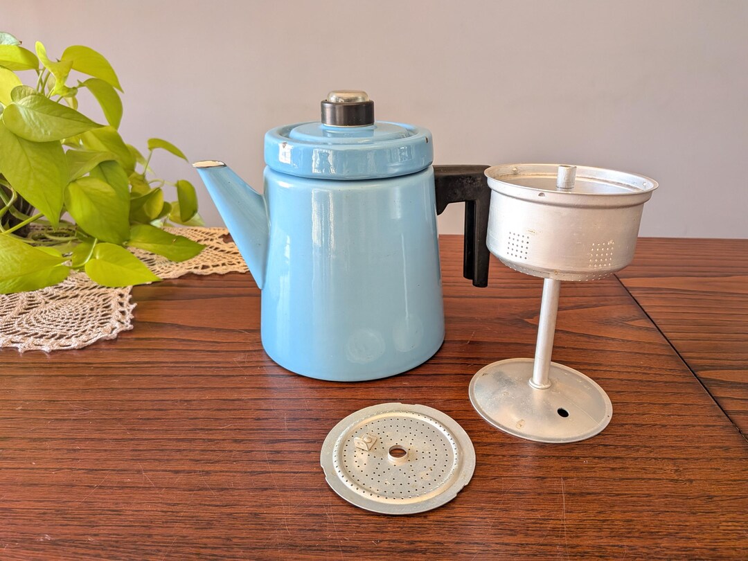 Vintage Finel Finland Coffee Pot, Large Blue Enamel Percolator ...