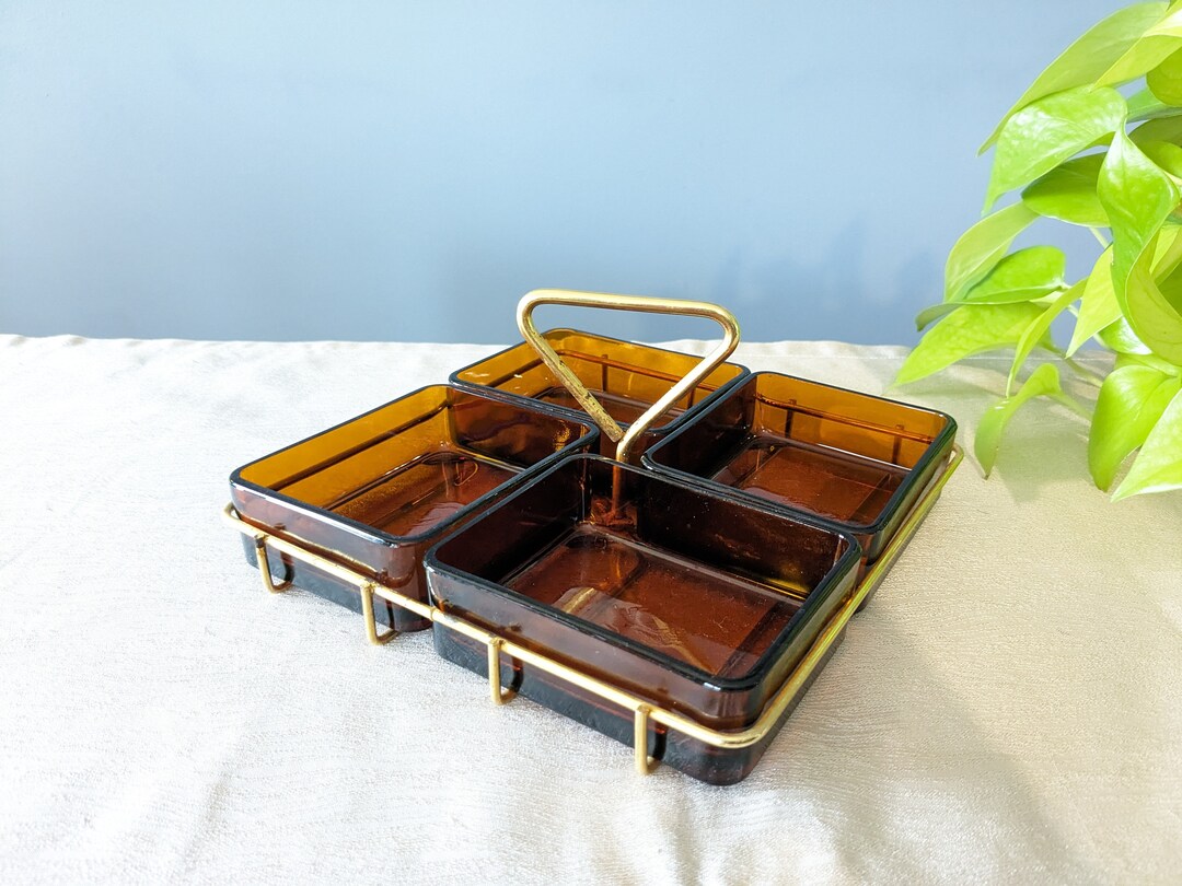 Amber Glass Divided Tray // Vintage Snack + Condiment Tray // French ...