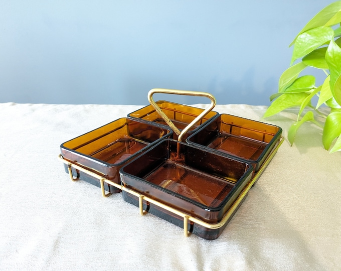 Amber Glass Divided Tray // Vintage Snack Condiment Tray // French ...