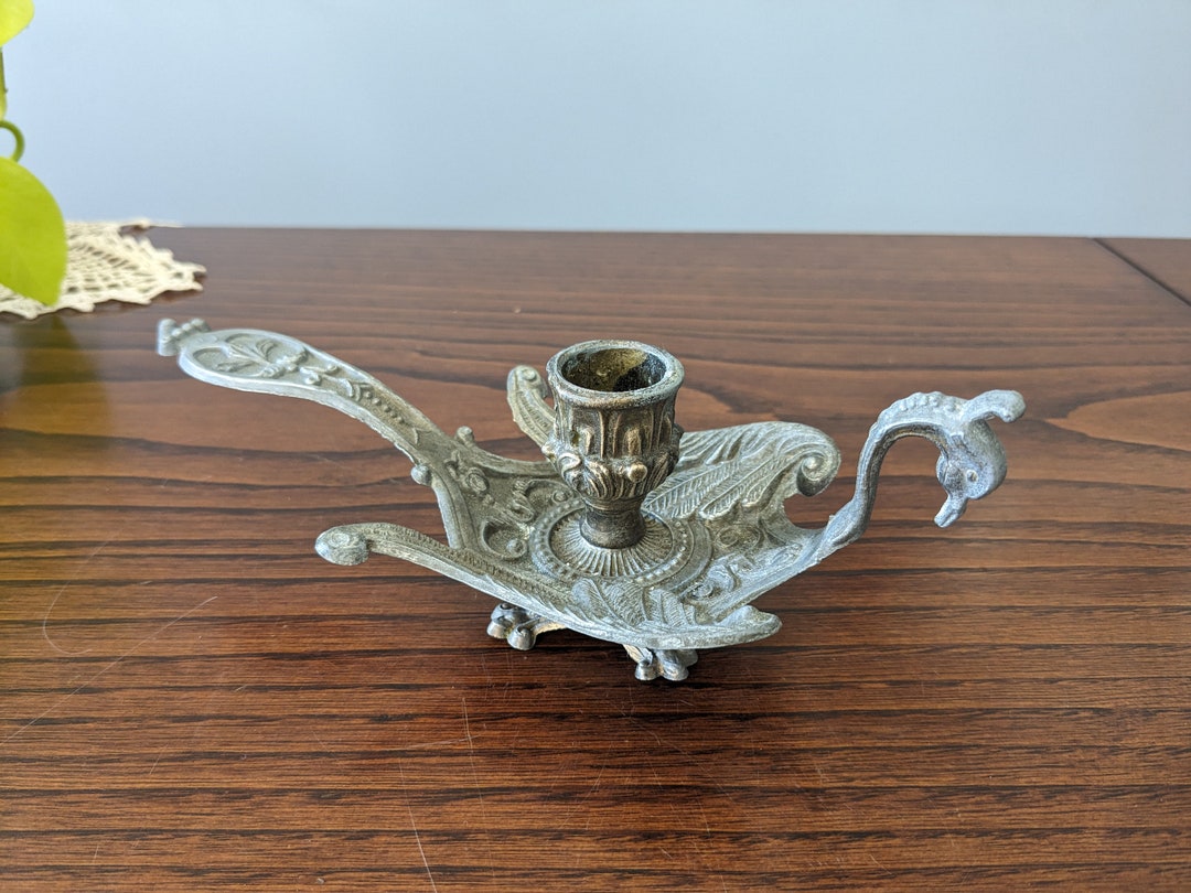 Vintage Metal Peacock Candlestick Holder // Mid-century Silver Phoenix ...