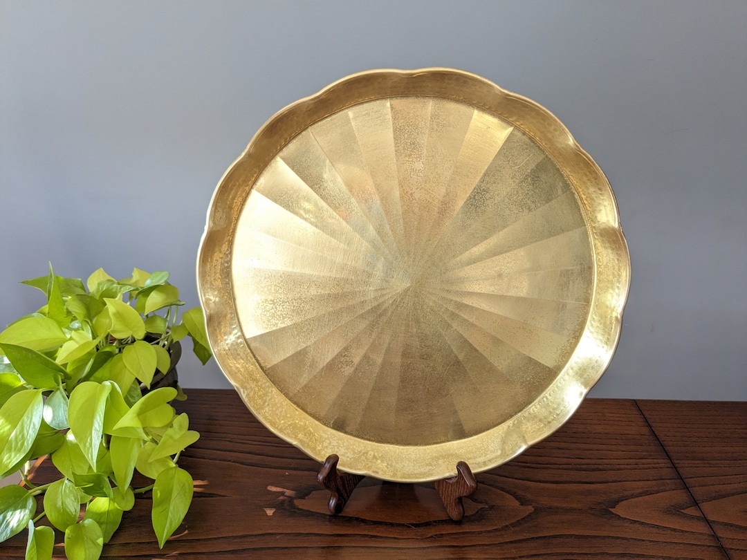 XL Hammered Brass Tray Wall Hanging // Vintage Brass Plate // Brass ...
