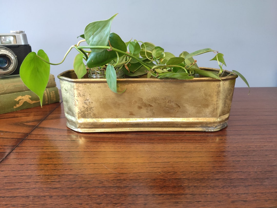 Vintage Brass Rectangular Planter // Vintage Christmas Centerpiece ...