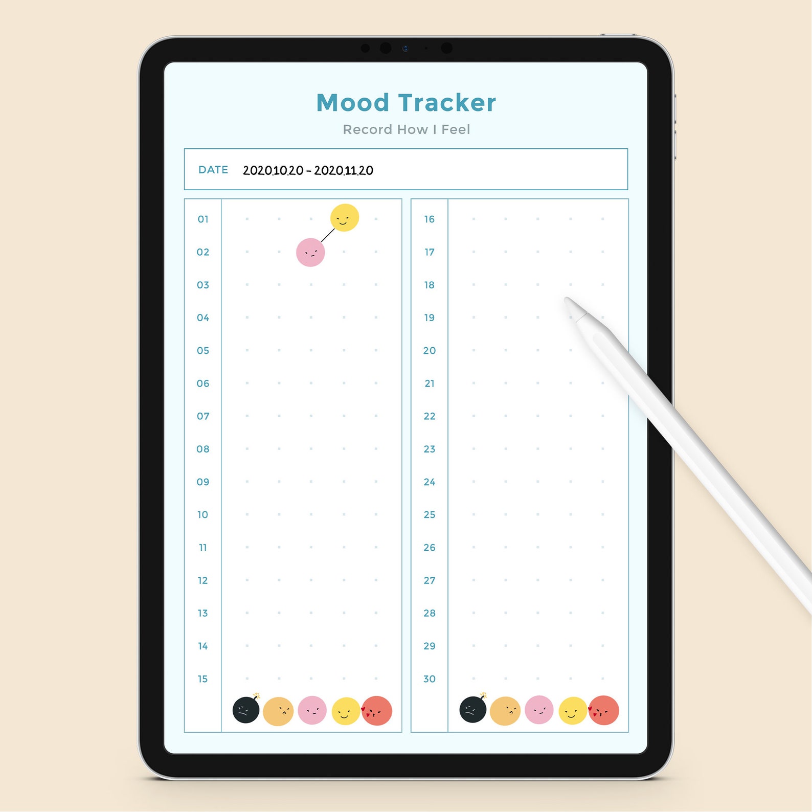 Mood Tracker for 30 Days Digital Mood Tracker 3 Type of Mood | Etsy